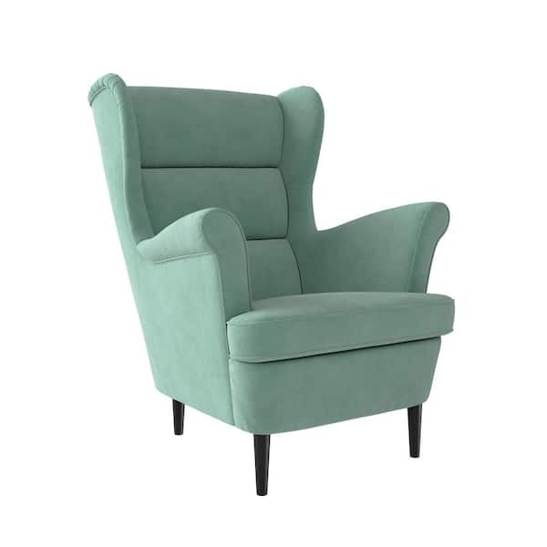 Handy Living Jecha Turquoise Blue Velvet Highbacked Tapered Wingback ...
