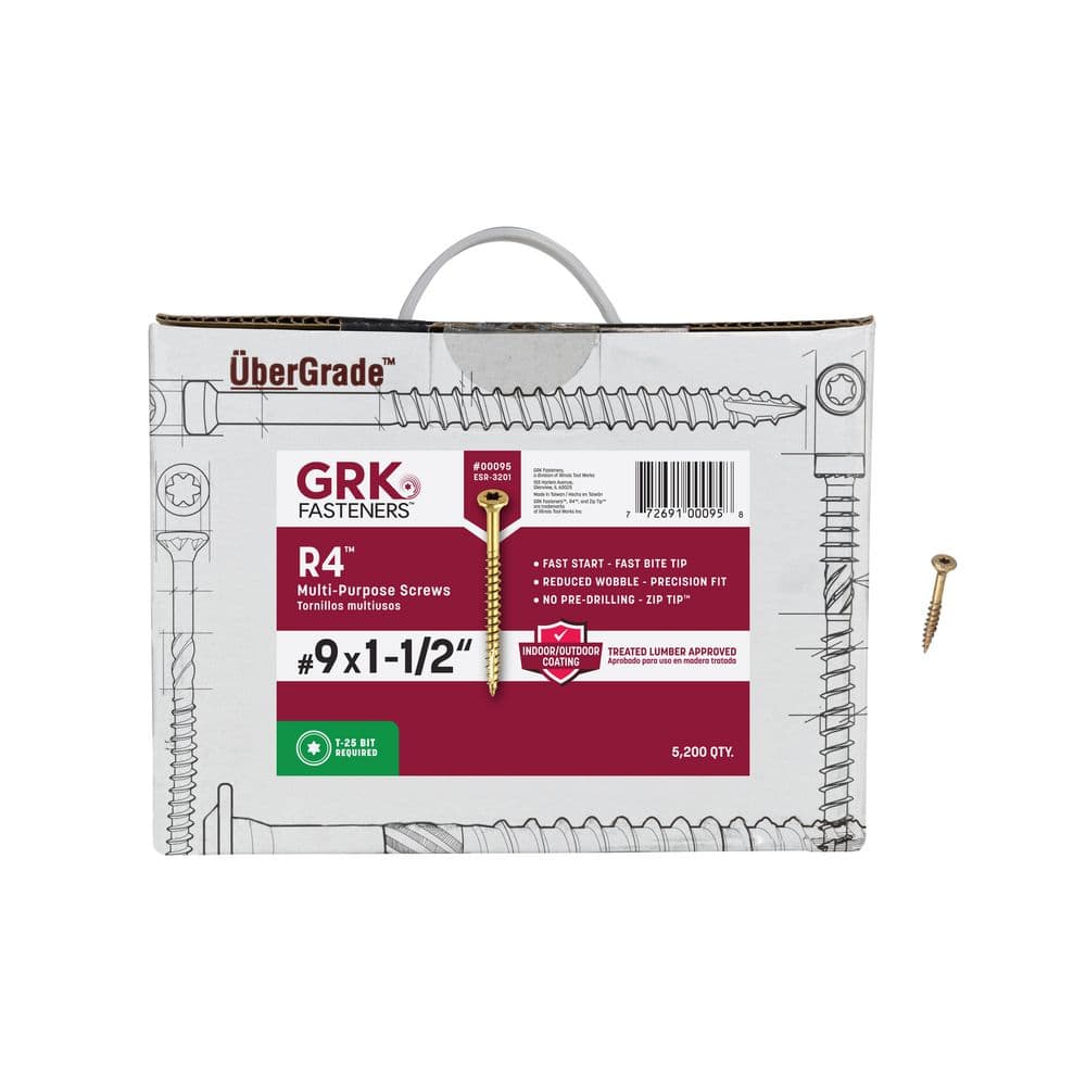 GRK Fasteners #9 x 1-1/2 in. Star Drive Bugle Head R4 Multi-Purpose ...