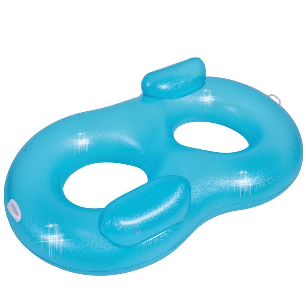 Pool Central 46 in. W Blue Mosaic Inflatable Duo Water Lounger 34808552 ...