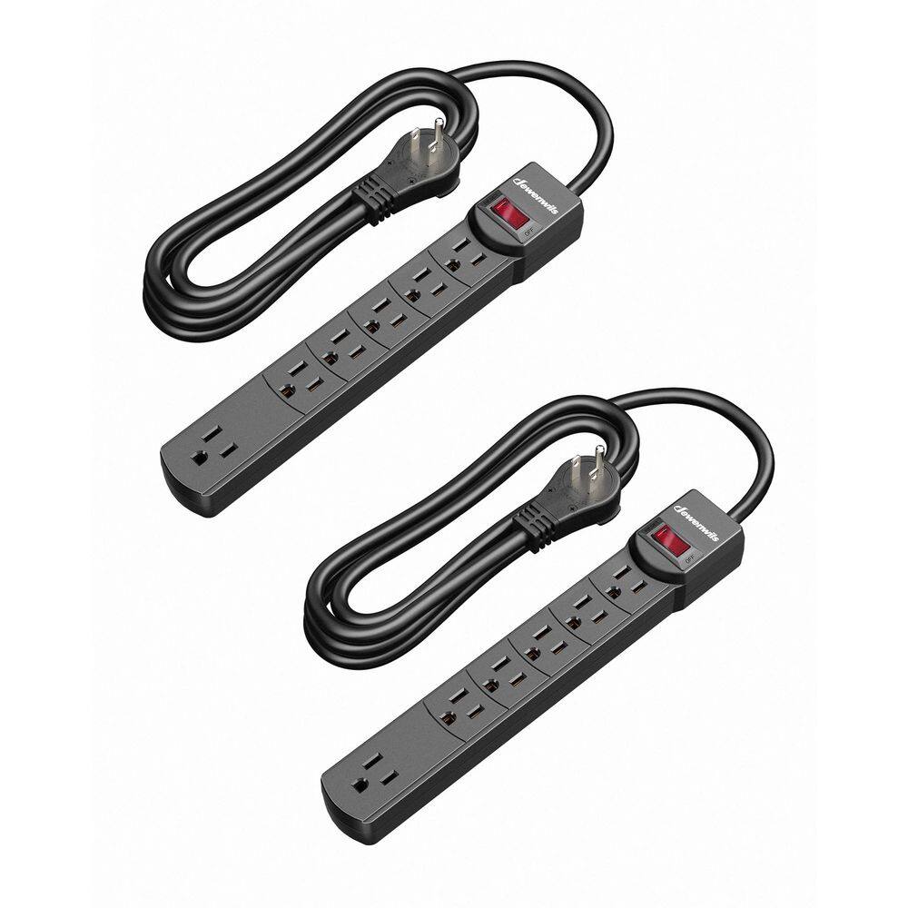 DEWENWILS 6 ft. 6-Outlet Power Strip Surge Protector, 300 J in Black (2 ...