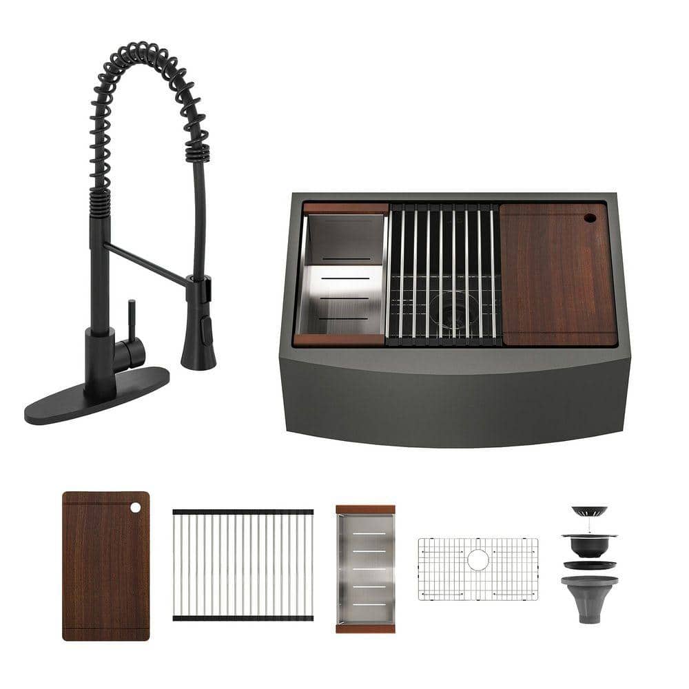 Dimakai 33 in. Undermount Single Bowl Black PVD Stainless Steel Kitchen ...
