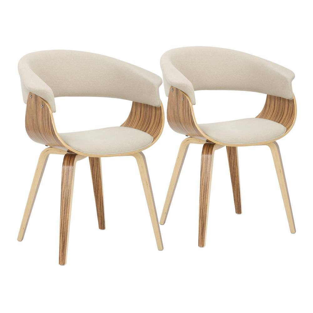 Lumisource Vintage Mod Cream Fabric and Zebra Wood Arm Chair (Set of 2 ...