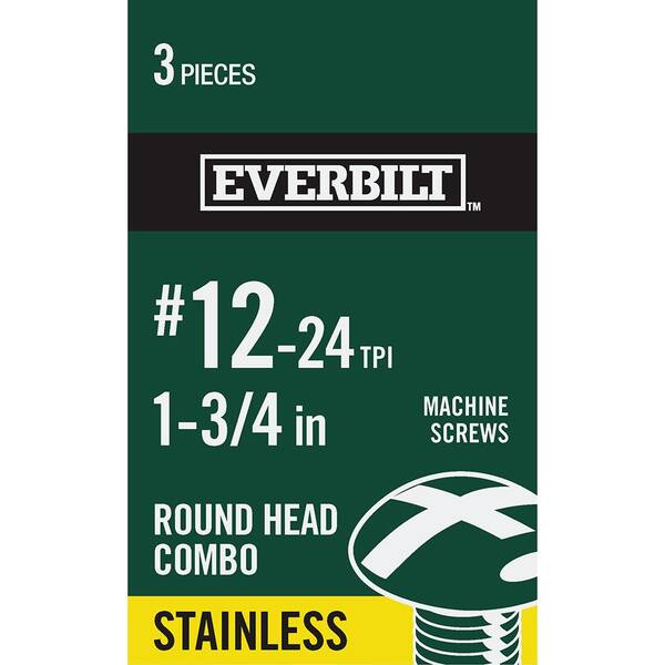Everbilt #12-24 x 1-3/4 in. Stainless Steel Combo Round Head Machine ...