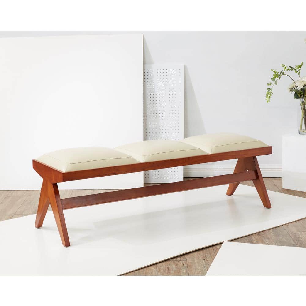 SAFAVIEH Rosselli Cream/Walnut Entryway Bench 58.1 in. SFV5079A - The ...