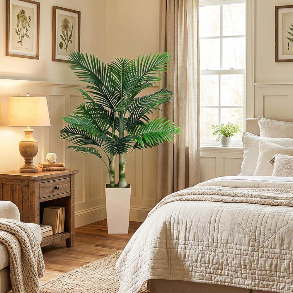 Molysoul 5 ft. Artificial Palm Tree with Dual Trunks and Planter, Faux ...
