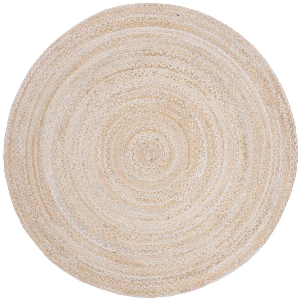 SAFAVIEH Braided Beige 10 ft. x 10 ft. Solid Color Striped Round Area ...