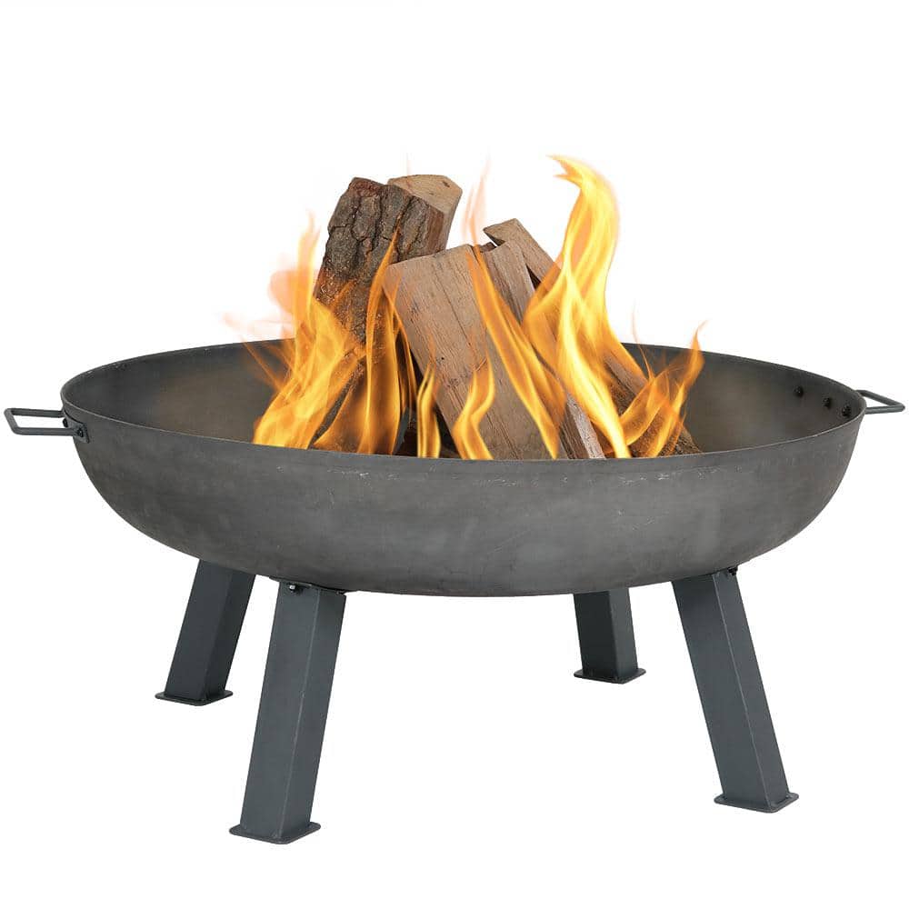 Sunnydaze 34 in. x 15 in. Round Cast Iron Wood Burning Fire Pit Bowl in ...