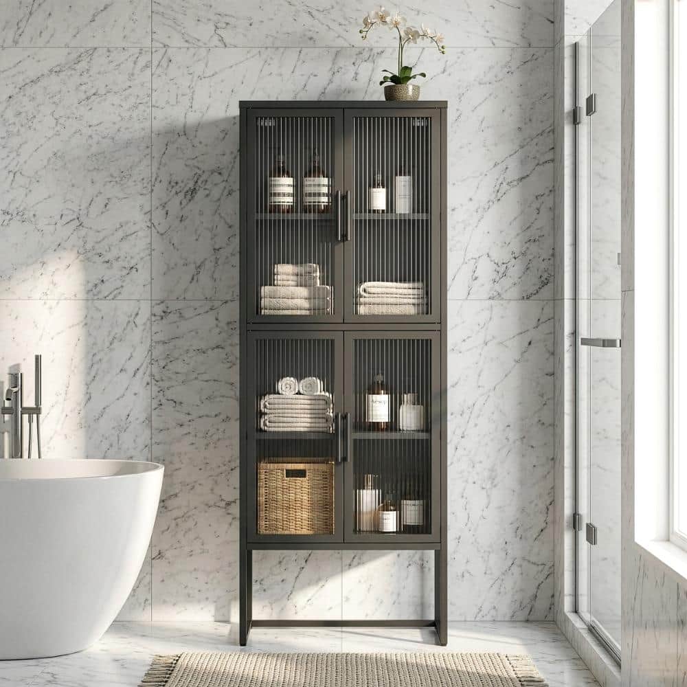 Glamour Home Benvolio 65.35 in. Tall" Black Steel 4-Shelf Four Door ...