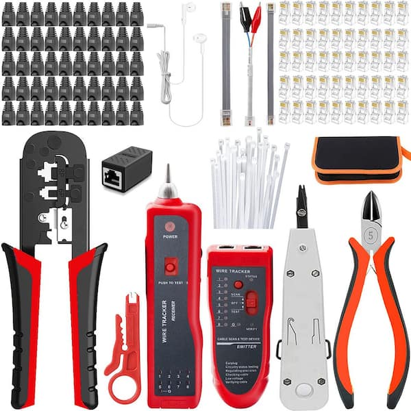 YICHUHAOXI 104-Piece Crimp Tool Set Red Ethernet Network Cable Crimping ...