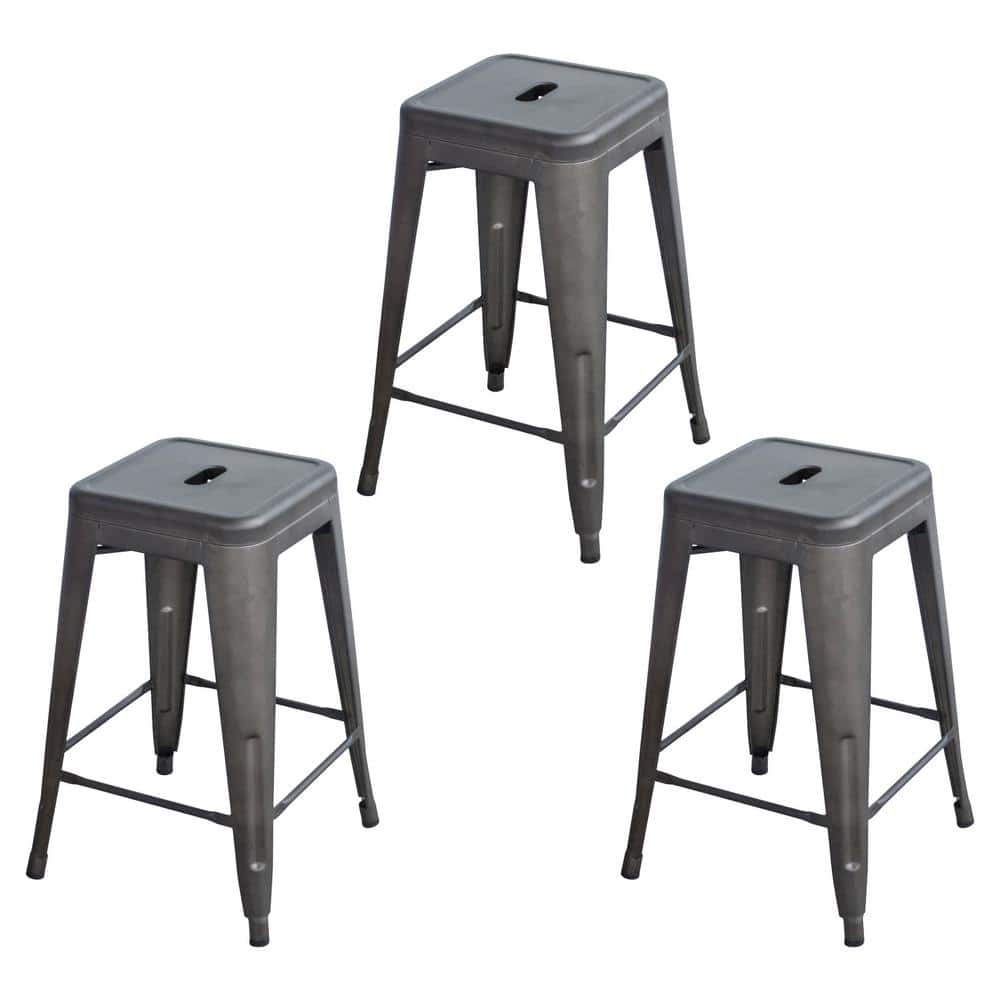AmeriHome 24 in. Rustic Gunmetal Metal, Backless, Stackable Bar Stool ...