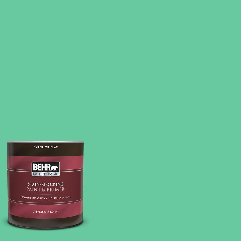 BEHR ULTRA 1 qt. #470B-4 Intense Jade Flat Exterior Paint & Primer ...