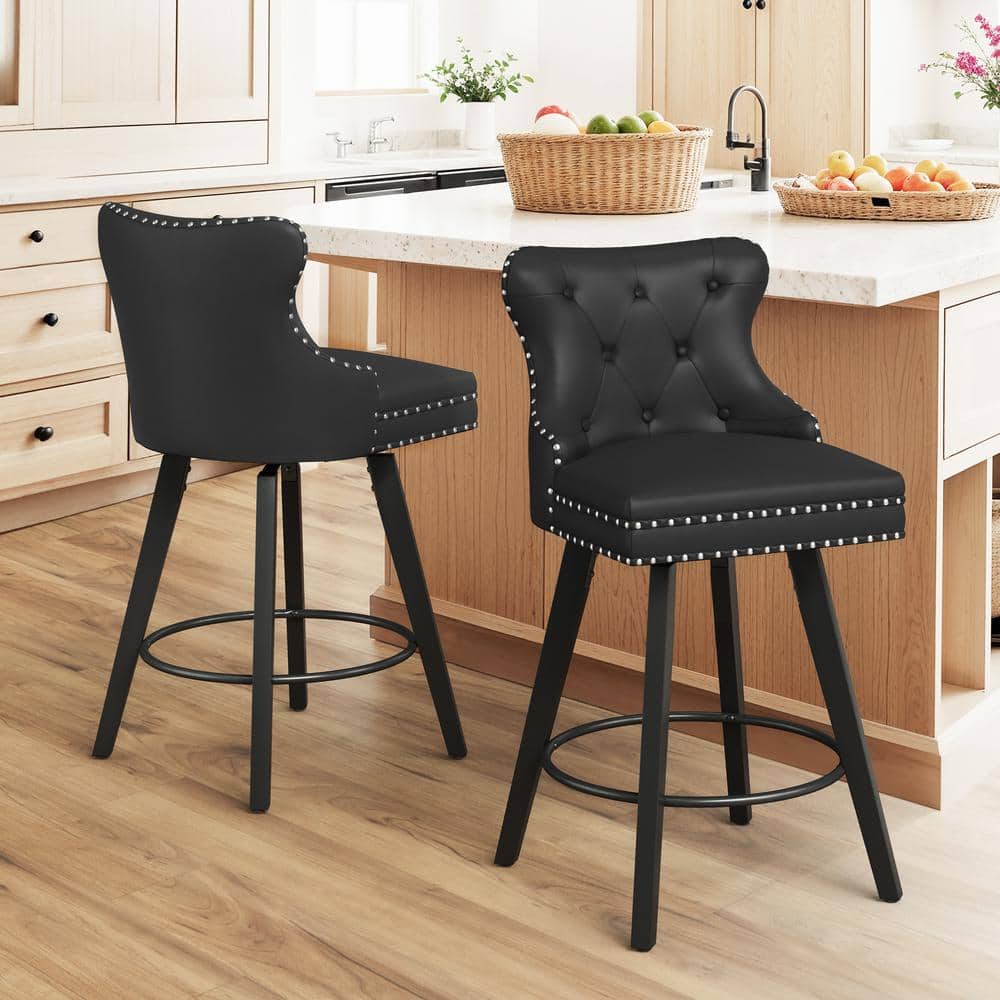 OrangeOne Apollo 27 in. Counter Stool Black Faux Leather Upholstered ...