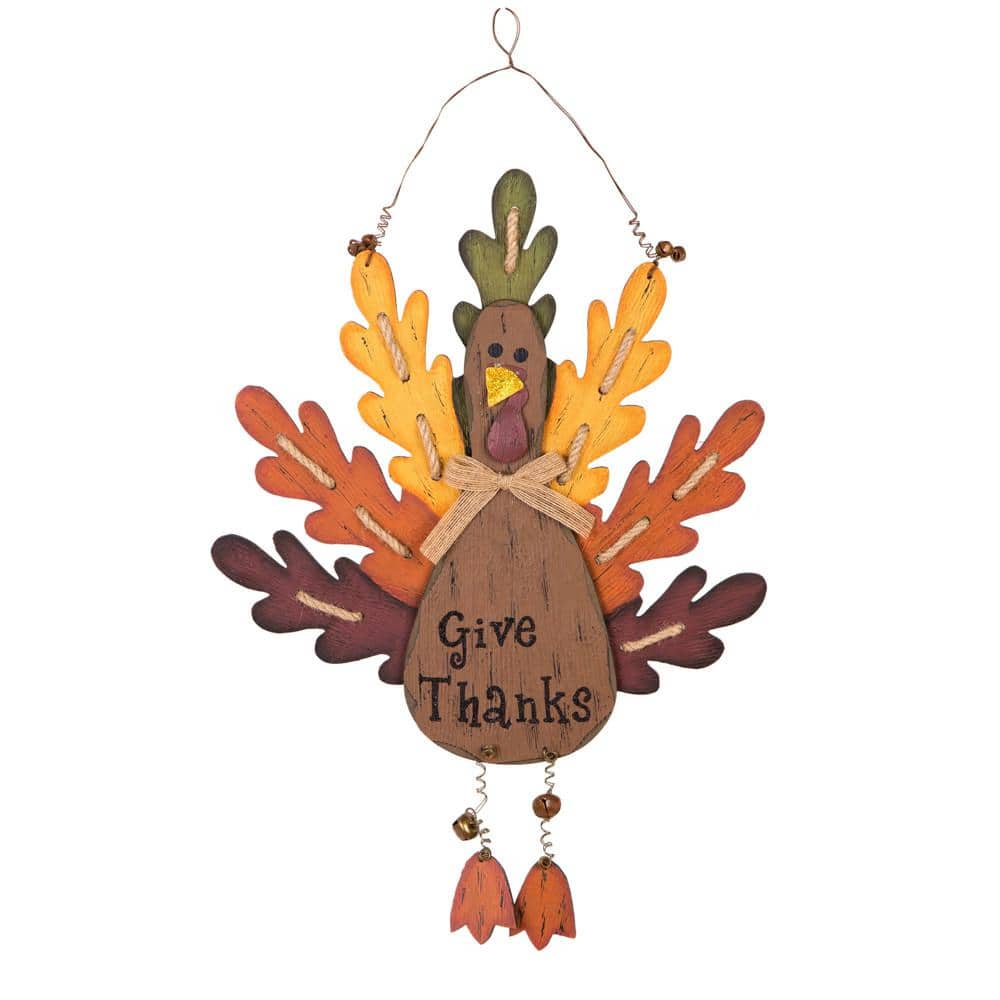 Glitzhome 20.67 in. H Burlap/Wooden Turkey Wall Decor GH1210004212 ...