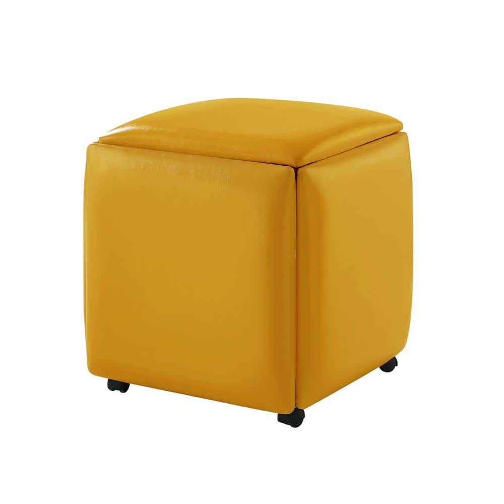 HomeRoots Yellow Faux leather Square Cube 17.5L x 17.5W x 18.3H Ottoman ...