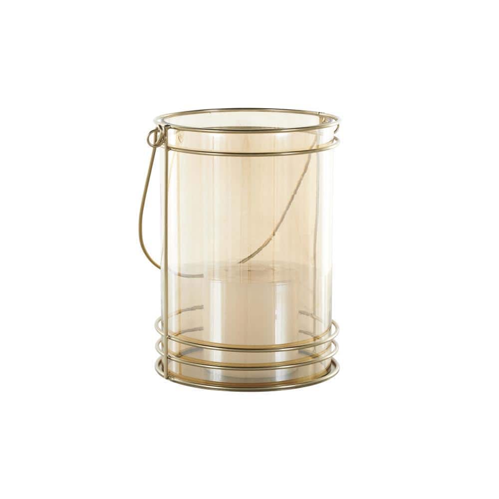 Litton Lane Gold Metal Candle Lantern with Thin Circular Rods and ...