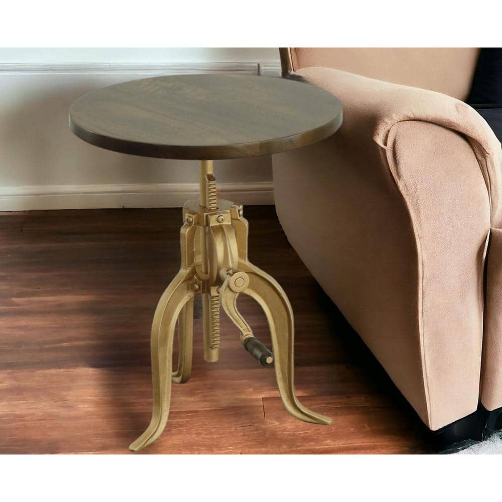 HomeRoots 18 in. Gold Round Wood End Table 2000493239 - The Home Depot