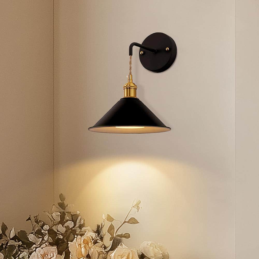 YANSUN 9 in. Black Metal Wall Sconce Lighting with Bulbs (2-Pack ...