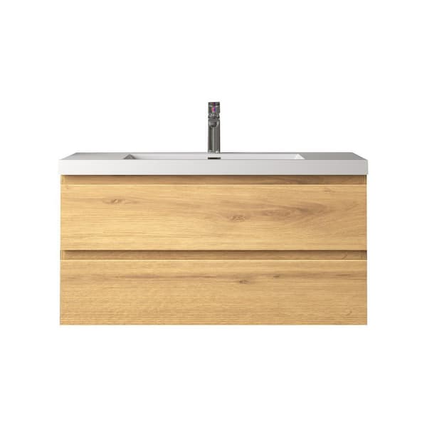 Afhocomp 41.93 in. Single Sink Floating Natural Oak Bath Vanity with ...