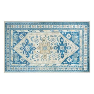 My Magic Carpet Saraz Teal/Off - White Washable Rug 3 ft. x 5 ft. Area ...