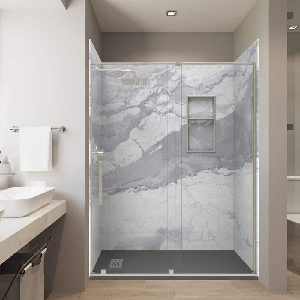 CASTICO Italian Ice 32in.x60in.x84in. Solid Composite Stone Alcove ...