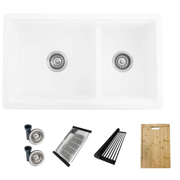 Stylish Composite Granite 30-inch Double Bowl Dual Mount Workstation ...