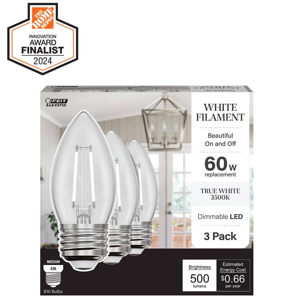 Feit Electric 60-Watt Equivalent B10 E26 Medium Dim White Filament ...