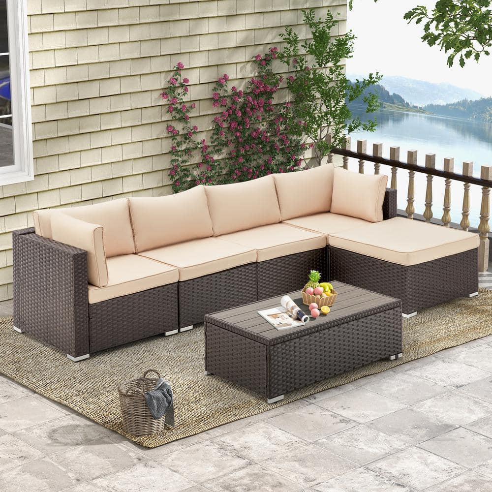 Cesicia 6-Piece All-Weather PE Brown Rattan Wicker Outdoor Sofa ... Cesicia 6-Piece All-Weather PE Brown Rattan Wicker Outdoor Sofa ...