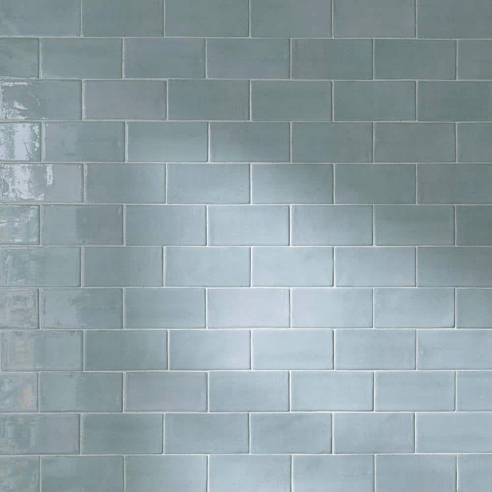 MOLOVO New Country Powder Blue 5.9 in. x 2.95 in. Polished Ceramic Tile ...