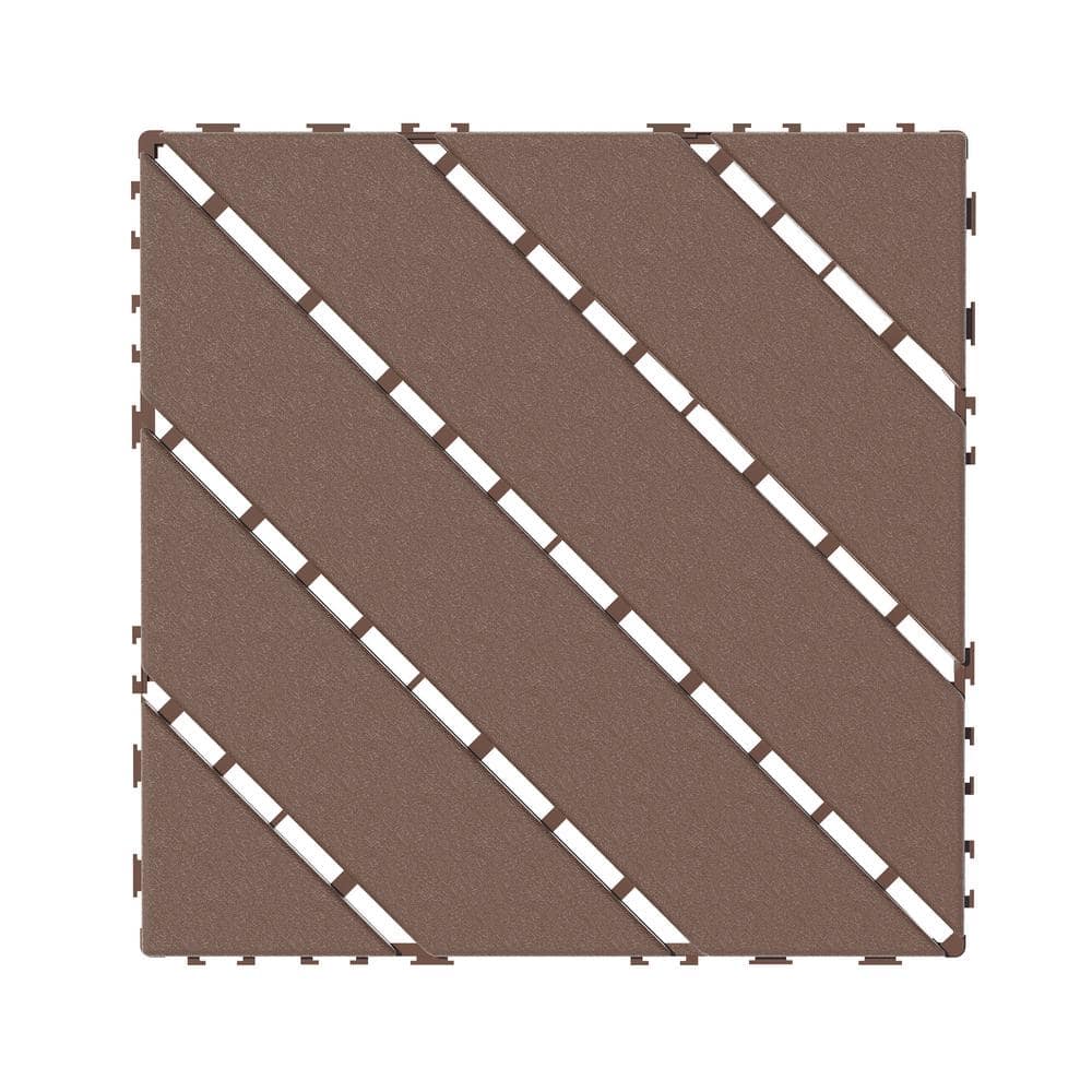 Tunearary 44 Pieces All Weather Outdoor Deck Brown Plastic Patio Tiles ...