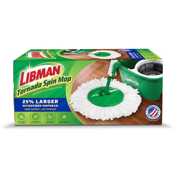 Libman Tornado Spin Mop with Bucket Cleaning System, Microfiber Spin Mop Head, Machine Washable ...