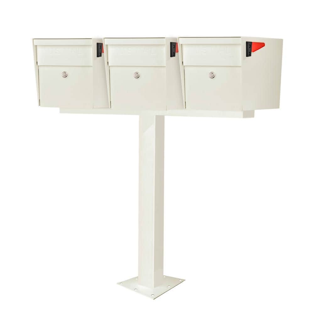 Mail Boss MailBoss X3 Locking Mailbox Post Mount Combo Kit, Cream White ...