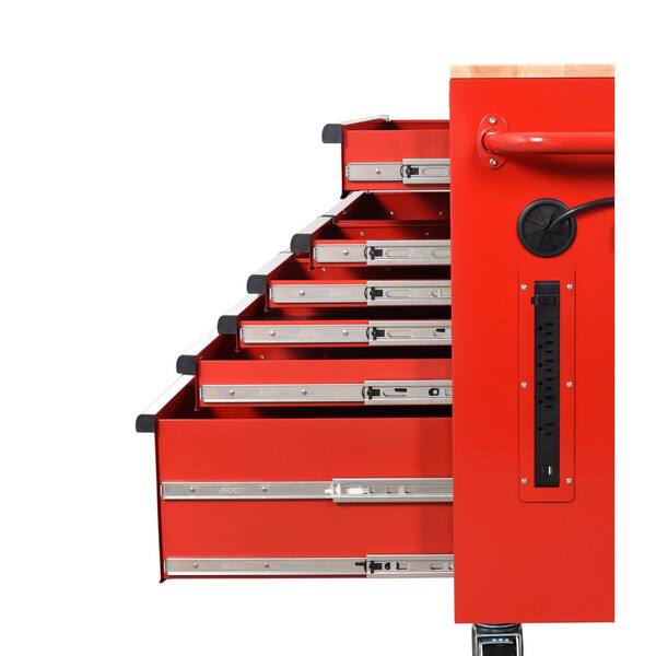Husky 52 in. W 10-Drawer Gloss Red Mobile Workbench Cabinet with Solid ...