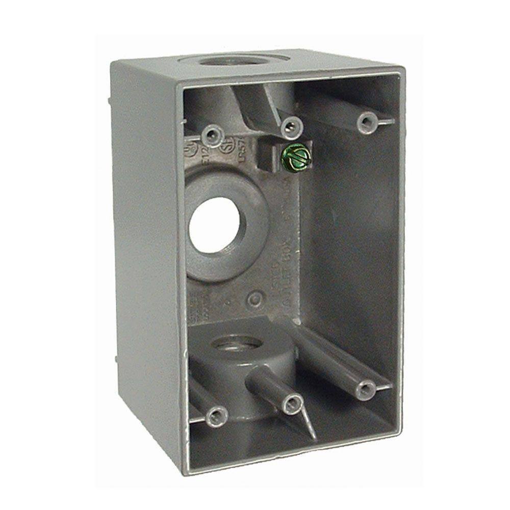 BELL 1-Gang Gray Weatherproof Box with Three 1/2 in. Threaded Outlets ...