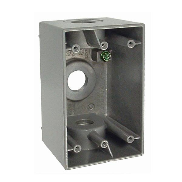 BELL 1-Gang Gray Weatherproof Box with Three 1/2 in. Threaded Outlets ...