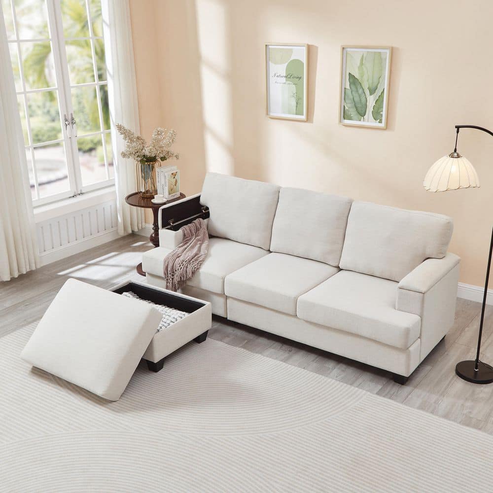 Noble House Vesper Modern 85.83 in. 3-Piece Linen Upholstered Modular ...
