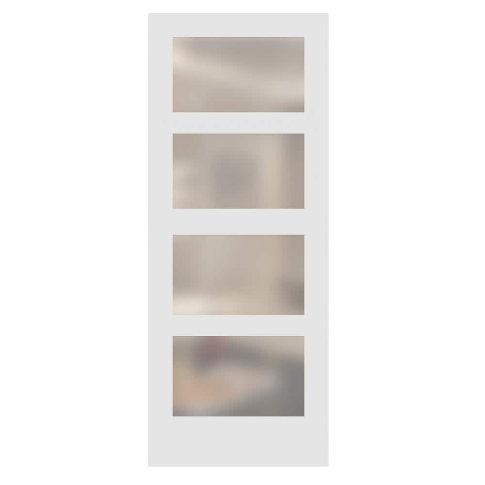 Stile Doors 24 in. x 80 in. 4 Lite Satin Etched Glass Primed MDF ...
