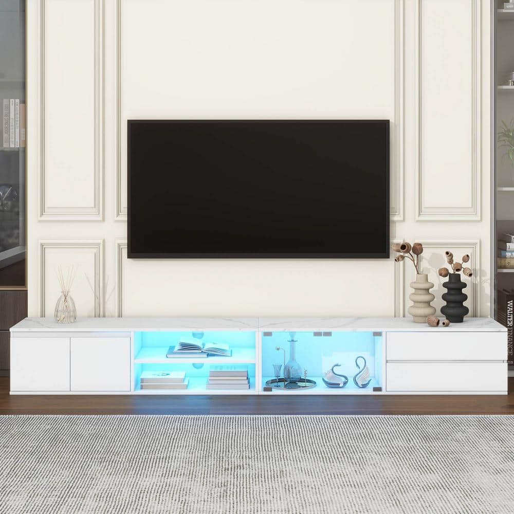 Polibi Modern White TV Stand Fits TV's Up to 105 in. with Tempered ...
