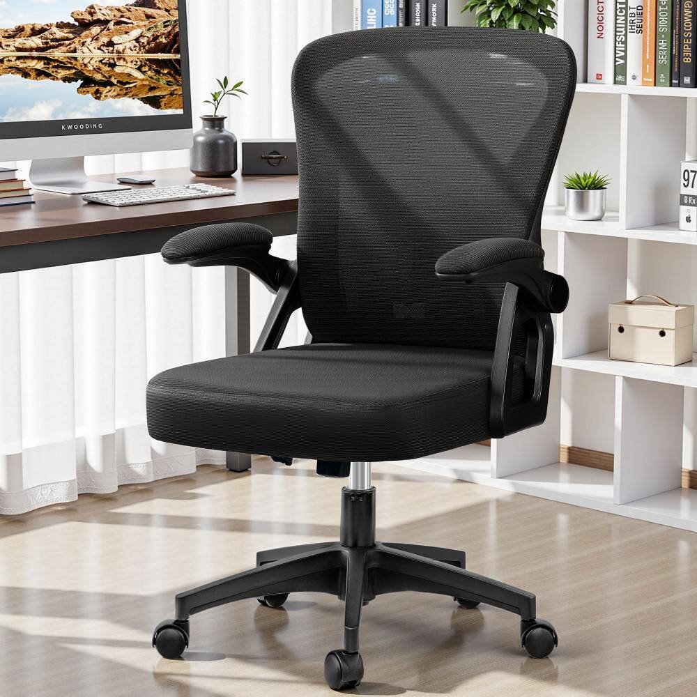 KERDOM Black Sponge Cushion Arm Chair with Breathable Mesh Fabric ...