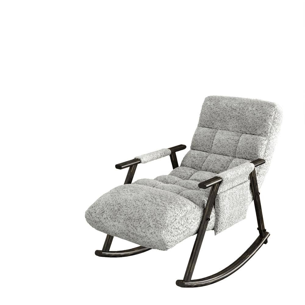 Tenleaf Black Metal Outdoor Rocking Chair with Gray Cushion, Adjustable ...