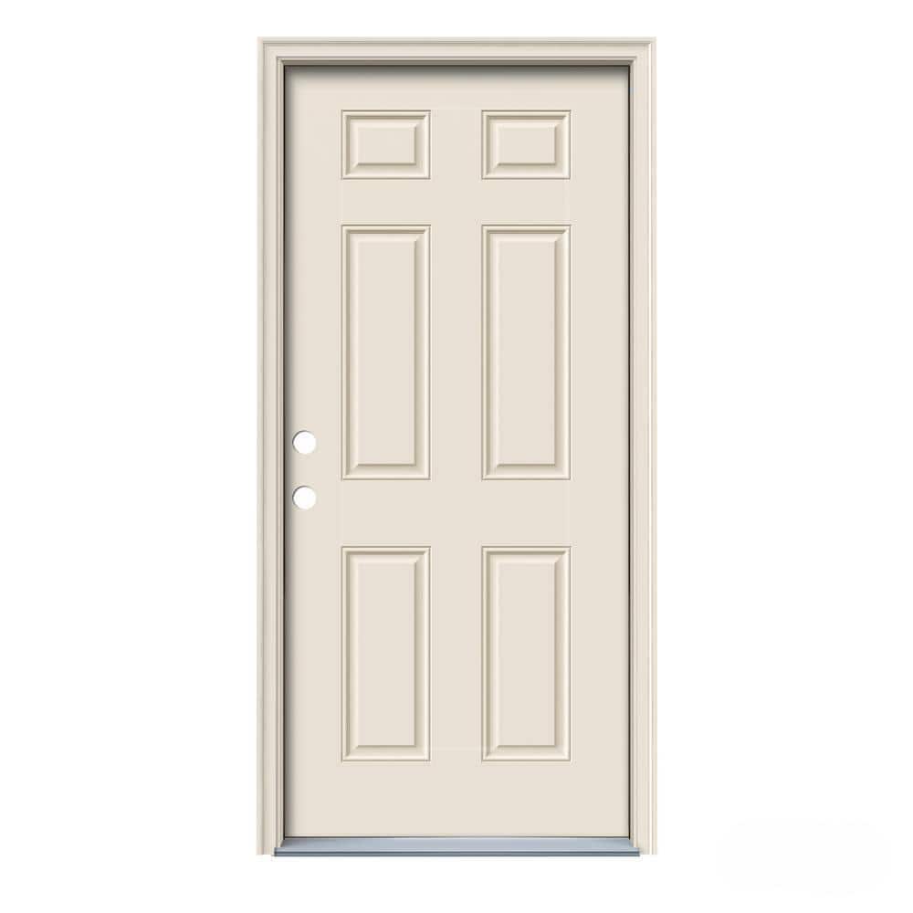 JELD-WEN 36 in. x 78 in. 6-Panel Primed Steel Prehung Right-Hand ...
