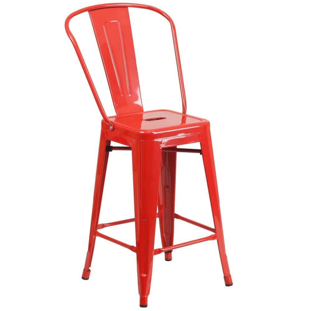 Flash Furniture 24.25 in. Red Metal Bar Stool CH3132024GBRED - The Home ...