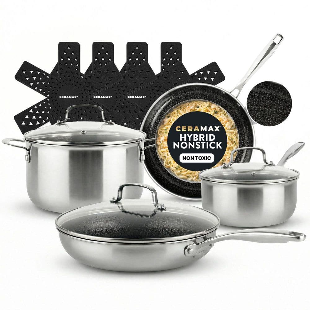 CERAMAX 12-Pieces Tri-Ply Micro Textured Ceramic Etched Design Nonstick ...