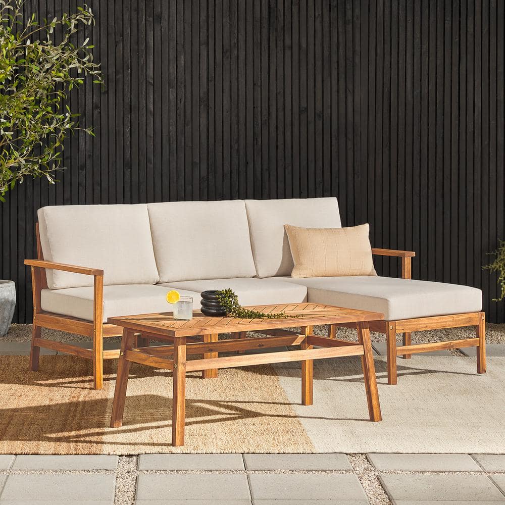 Walker Edison Furniture Company Brown 4-Piece Acacia Modern Patio ...