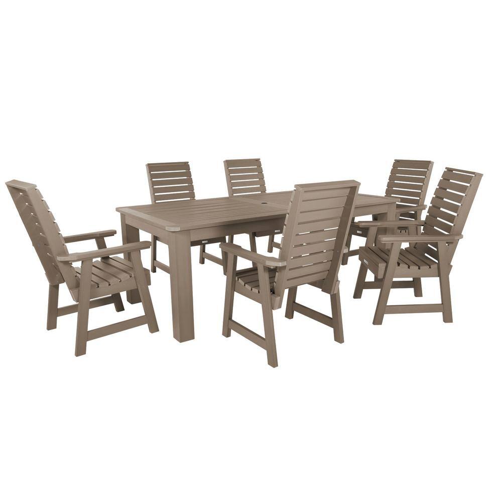 Highwood Weatherly 7-Piece Rectangular Plastic Outdoor Dining Set 84 in ...
