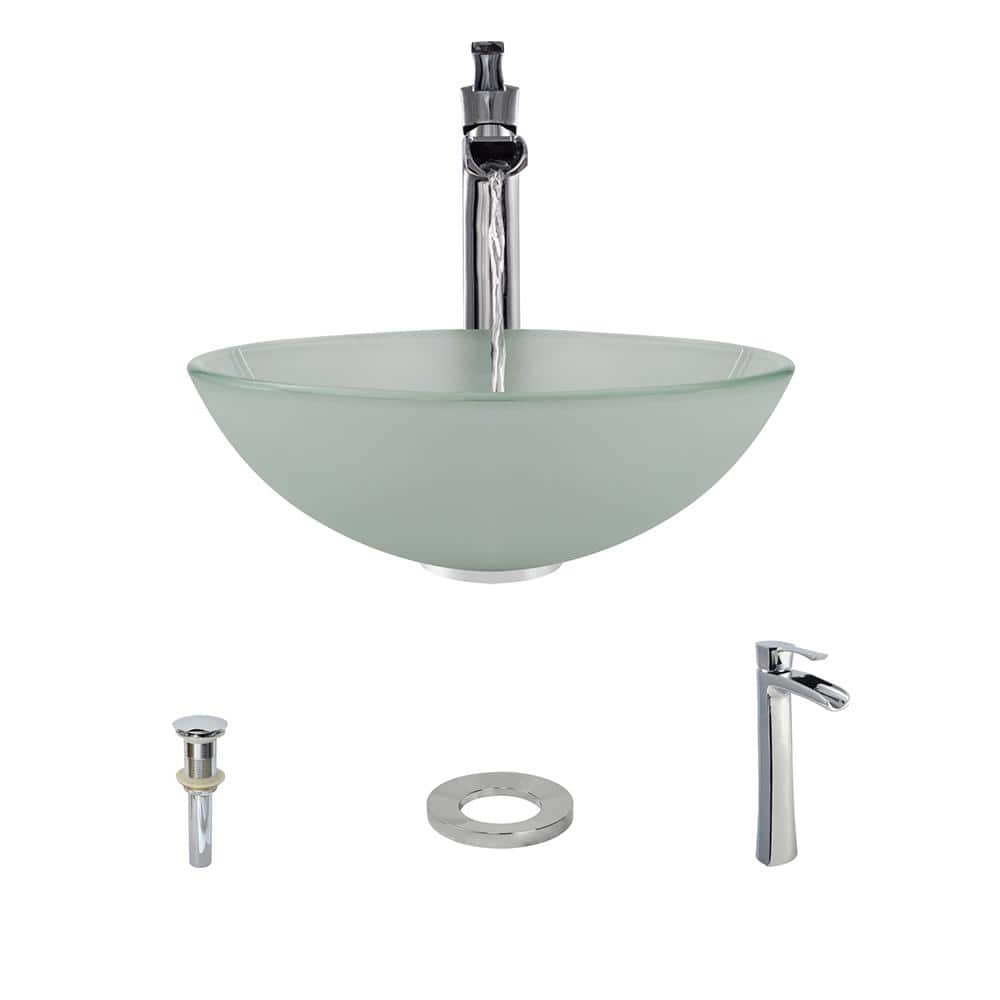MR Direct Glass Vessel Sink in Frost with 731 Faucet and Pop-Up Drain ...