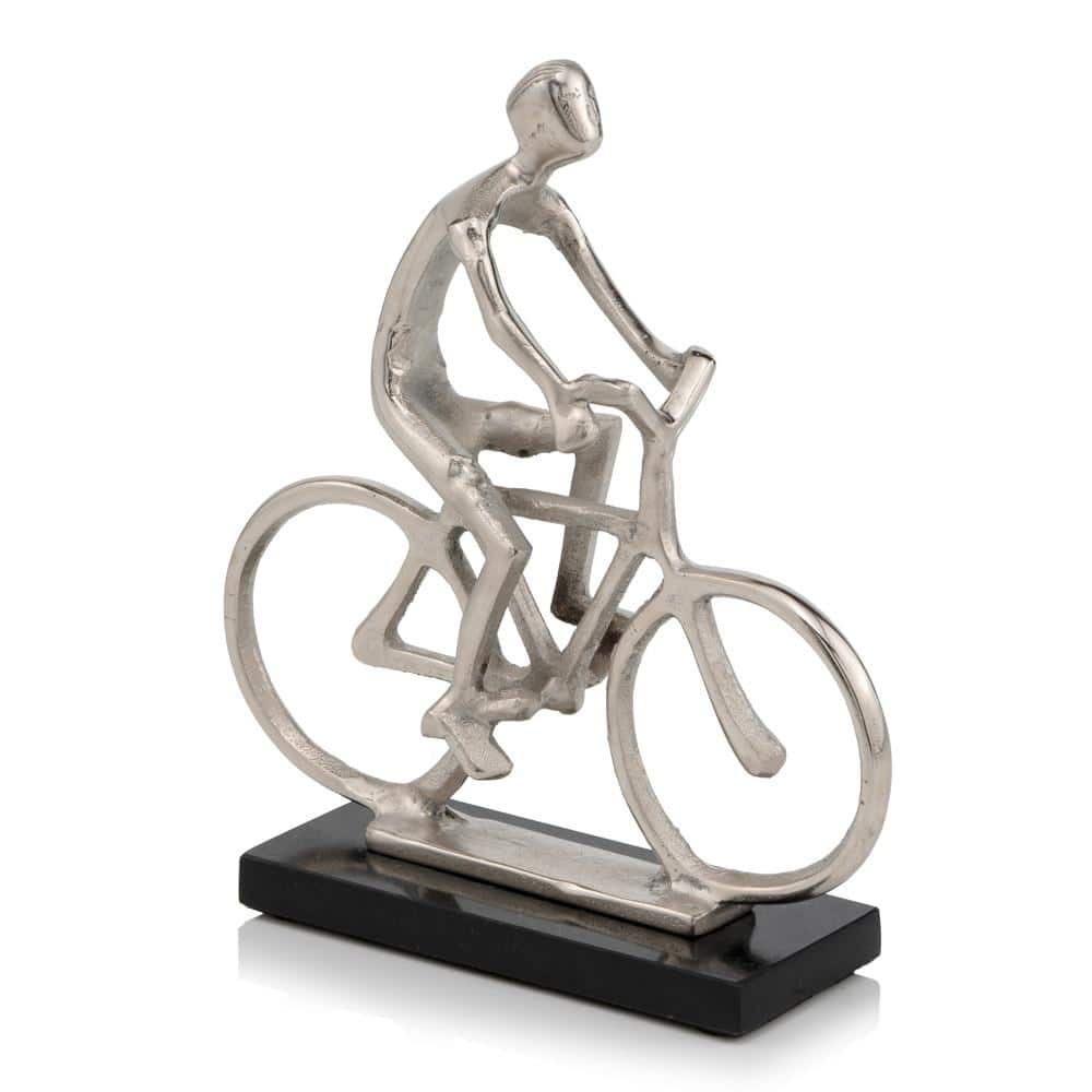 HomeRoots Metal Man on Bike Sculpture 2000480025 - The Home Depot