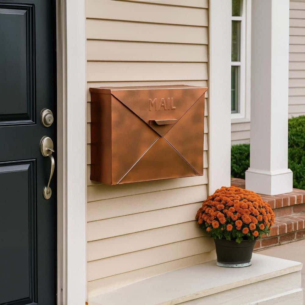 Benjara Spacious Brown Copper Metal Wall Mounted Mailbox BM15926 - The ...