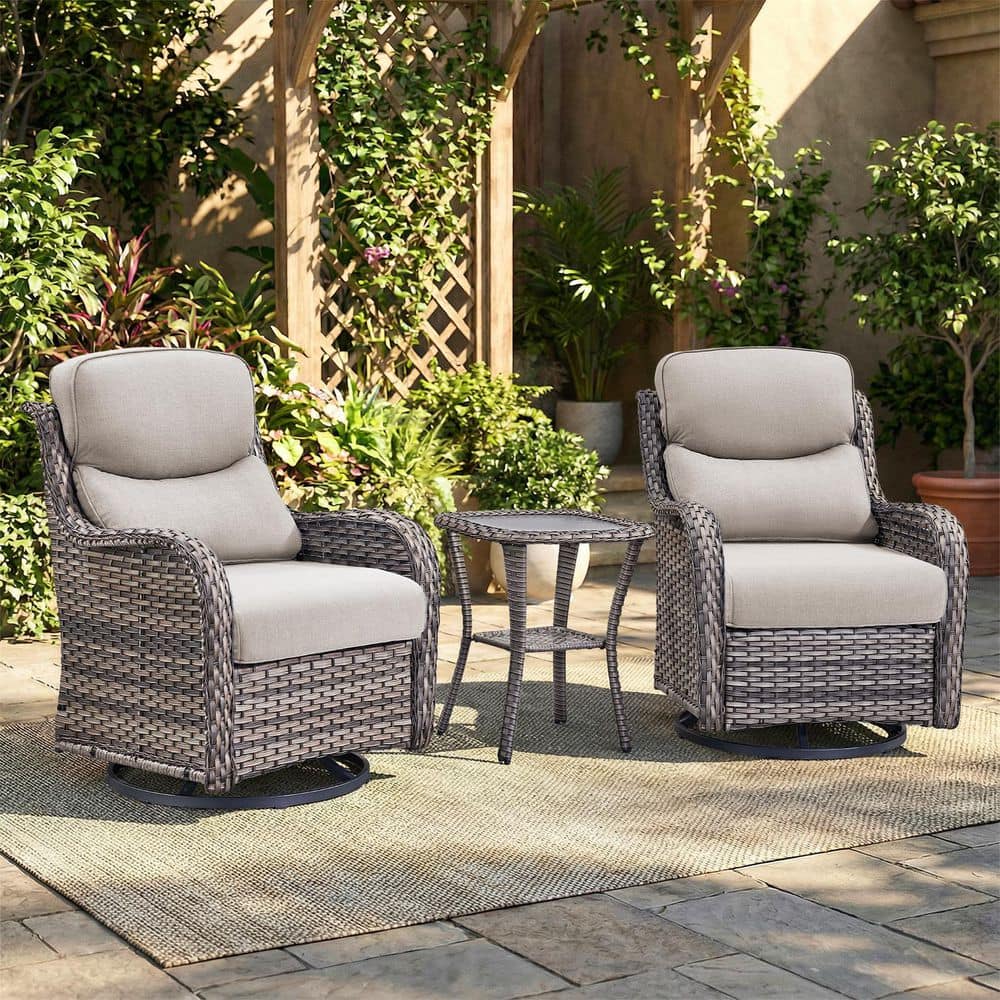 Gymojoy Carolina Gray Wicker 3-Piece Outdoor Swivel Glider Set Outdoor ...
