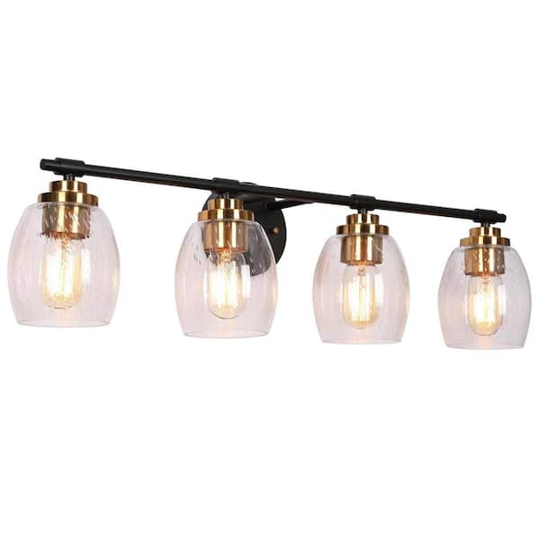 Uolfin 28.7 in. 4-Light Black and Electroplated Copper Vanity Light ...