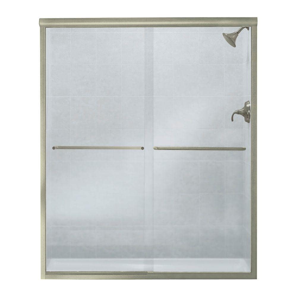 STERLING Finesse 59-5/8 in. x 70-1/16 in. Frameless Sliding Shower Door in Nickel with Lake Mist ...